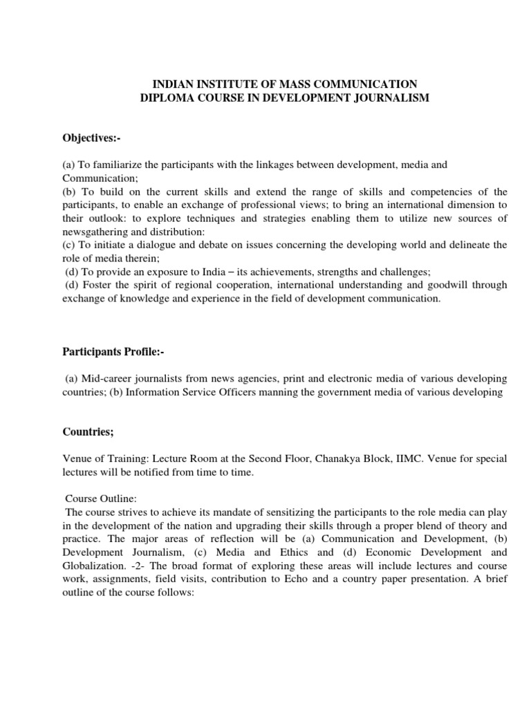 Developing Skills in Development Journalism: An Overview of the Indian ...