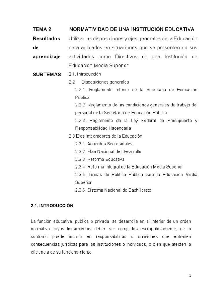 Tema 2. Normatividad de Una Institución Educativa | PDF | Maestros | México