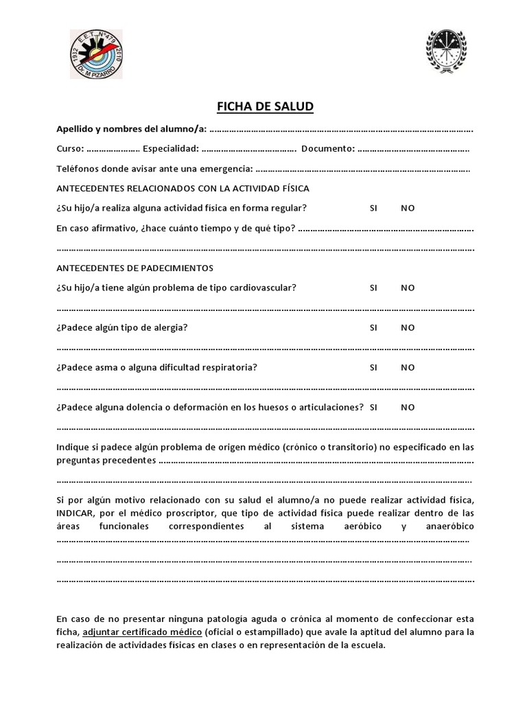 Ficha de Salud | PDF | Enfermedades y trastornos | Medicina