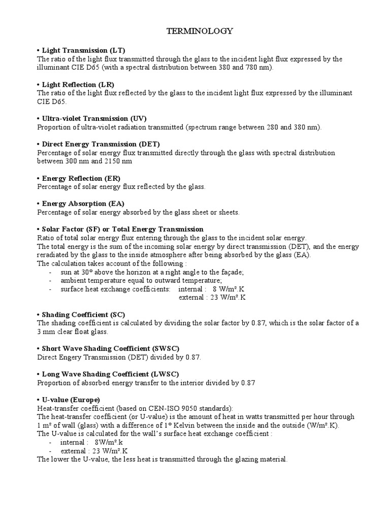 Low-E Optical Thermal Terminology | PDF | Heat Transfer | Ultraviolet Low-E Optical Thermal Terminology | PDF | Heat Transfer | Ultraviolet