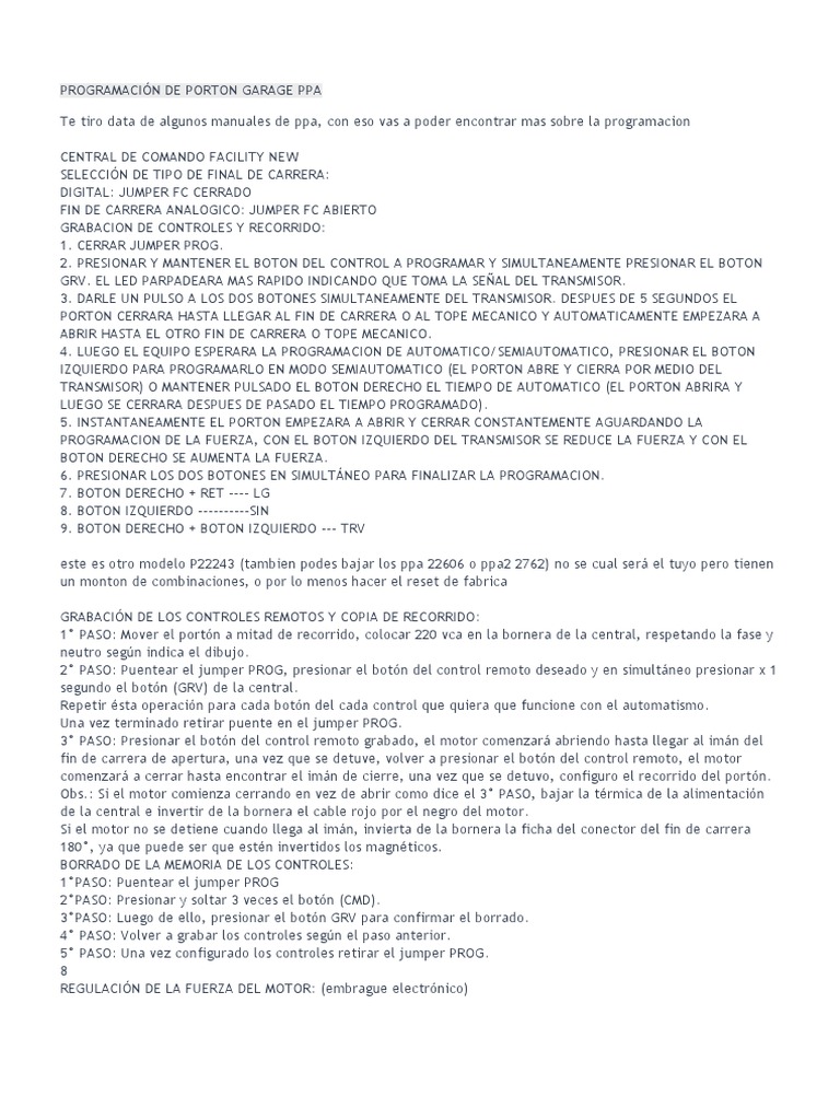 Programación de Porton Garage Ppa | PDF