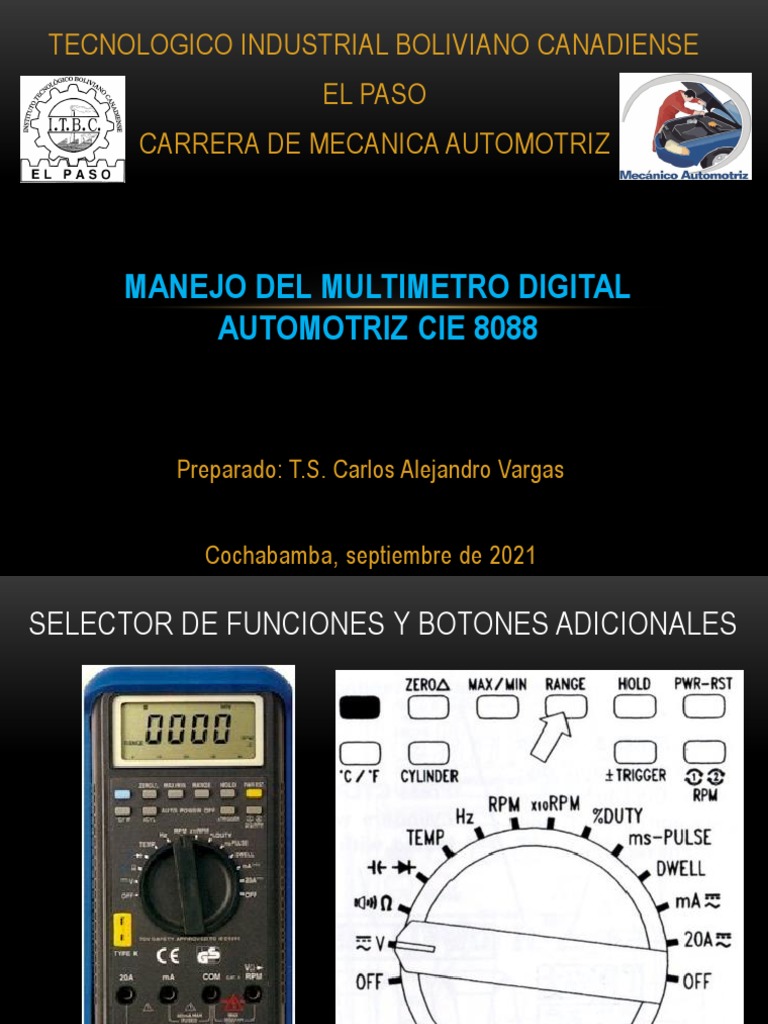 Manejo Del Multimetro Digital Automotriz Cie 8088 | PDF | Ingenieria ...