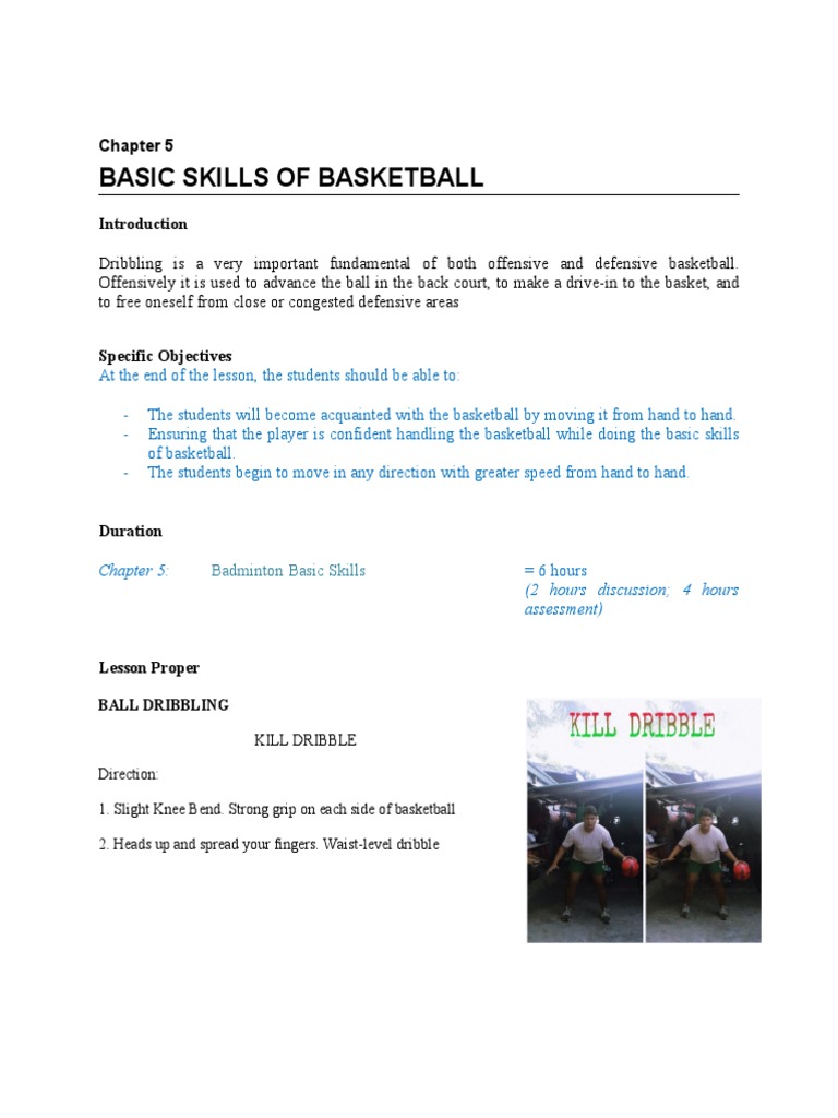 Basic Skills of Basketball: (2 Hours Discussion 4 Hours Assessment ...