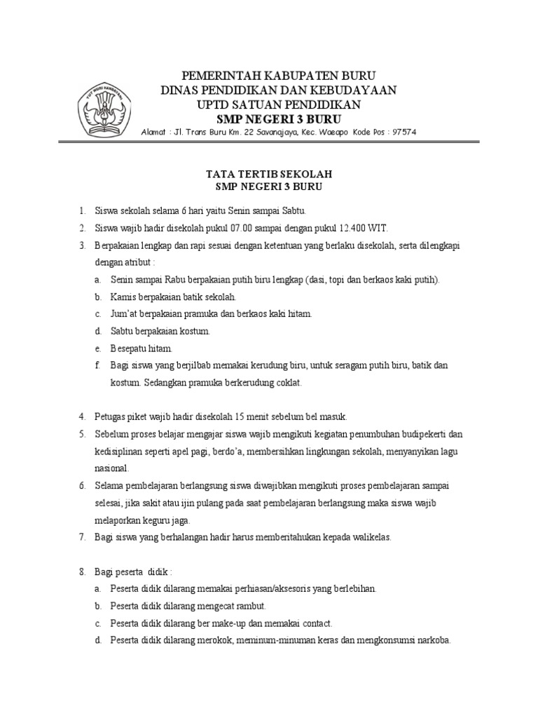 Tata Tertib Sekolah 2022 2023 Pdf