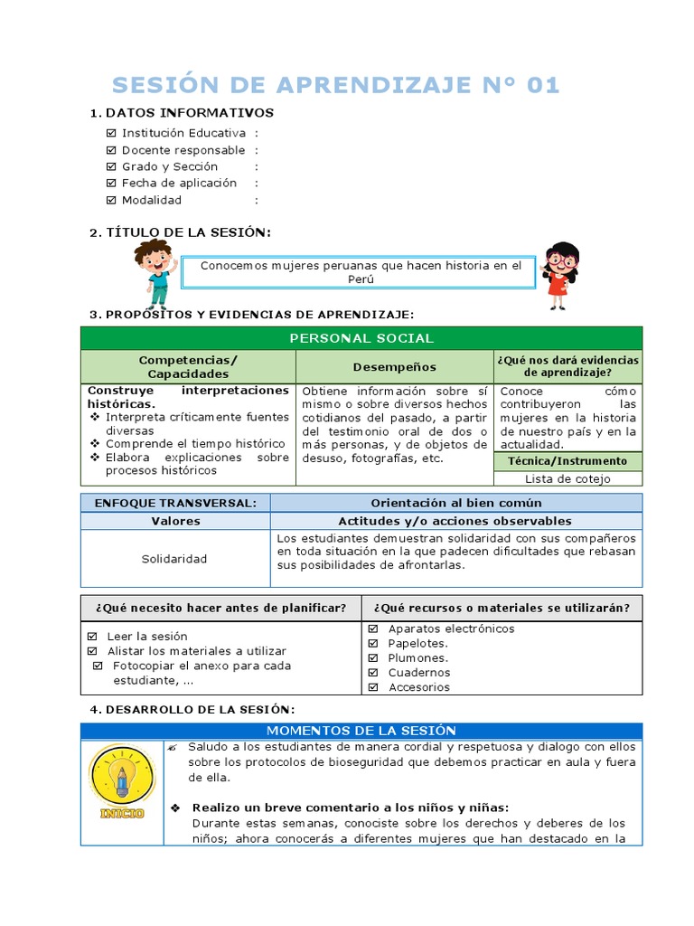Parte 1 Sesiones De Aprendizaje Experiencia De Aprendizaje X Pdf