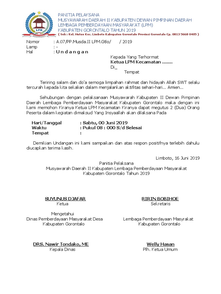 Undangan Musyawarah LPM Gorontalo 2019 | PDF