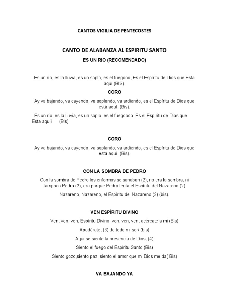 0 - Cantos de Alabanza y Adoracion Al Espiritu Santo Vigilia | Descargar gratis PDF | Creencia ...