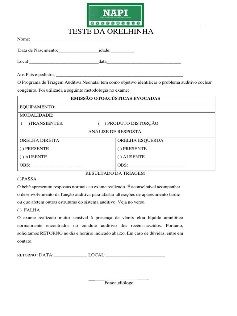 Teste Da Orelhinha | PDF