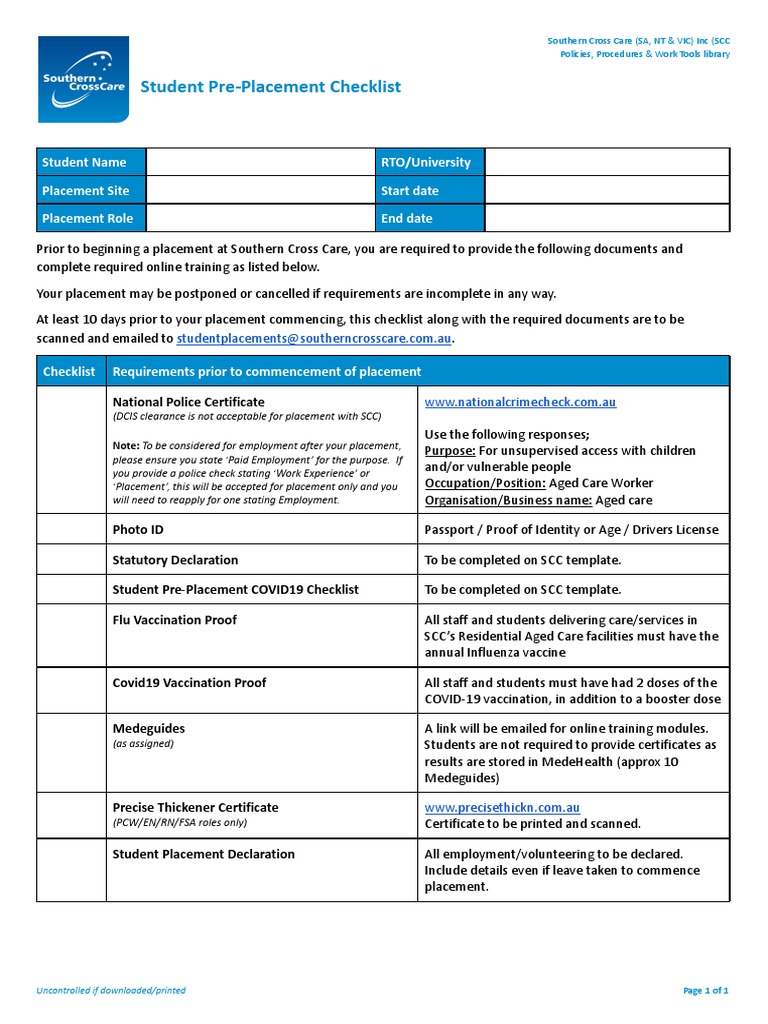 SER-WKT Student Pre-Placement Checklist | Download Free PDF | Viral ...