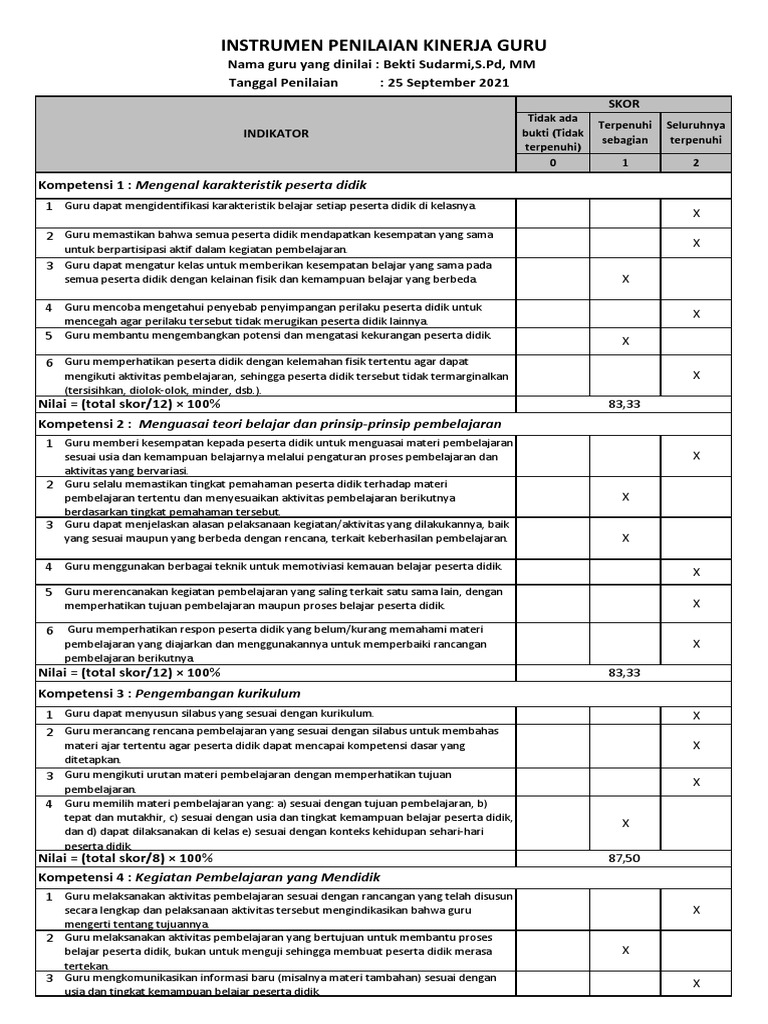 Penilaian Kinerja Guru Berdasarkan Kompetensi | PDF