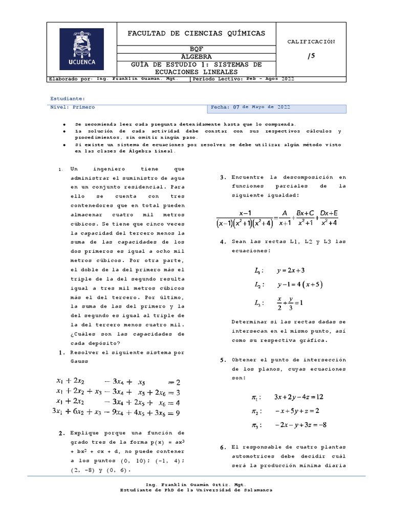 Gde1 Álgebra BQF | PDF | Ecuaciones | Objetos matemáticos