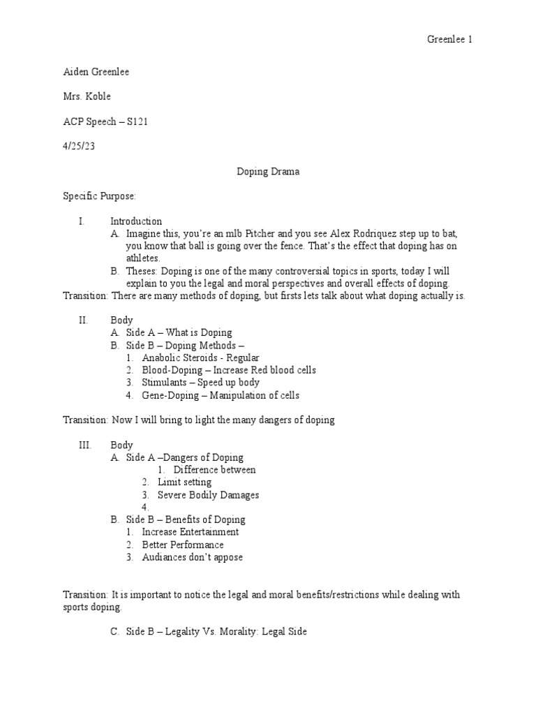 Perspective Outline and Works Cited-1 (1) | PDF | Doping In Sport ...