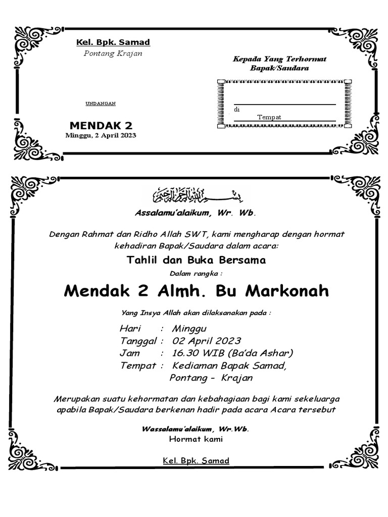 Mendak 2 Almh. Bu Markonah | PDF