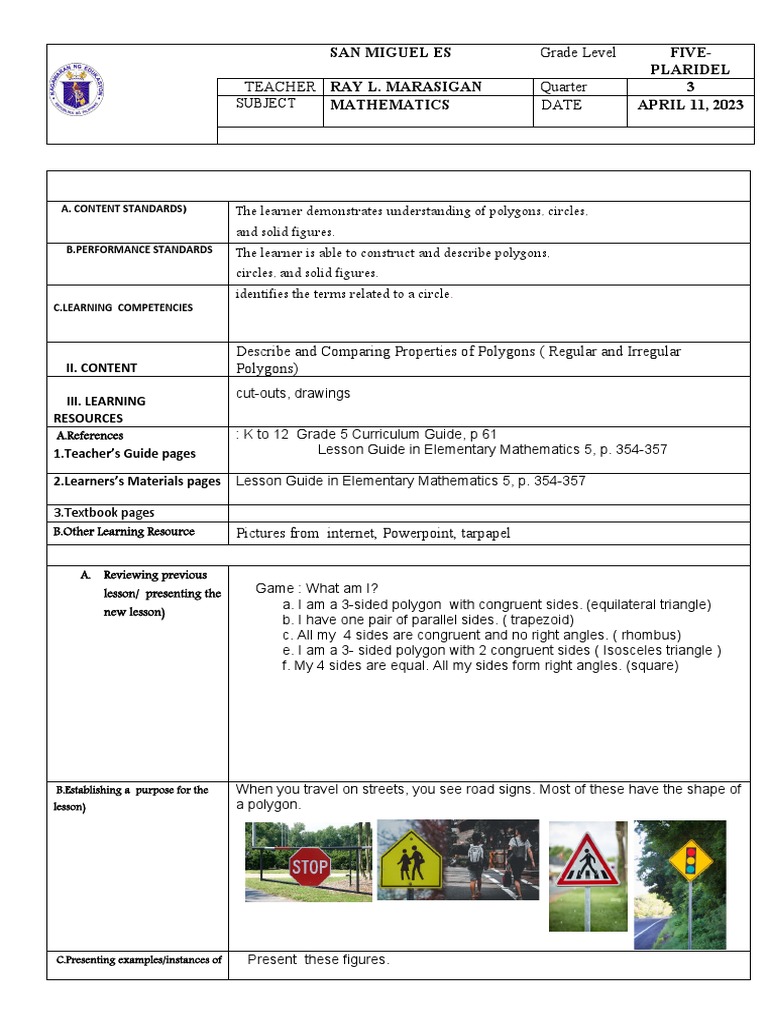 Math Cot Q3 Regular and Irregular Polygons | PDF | Elementary Geometry | Geometry
