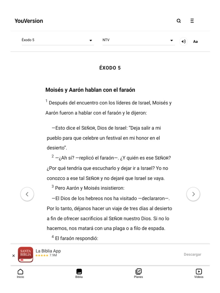 Éxodo 5 - NTV Biblia - YouVersion | PDF | Moisés | Libro del éxodo
