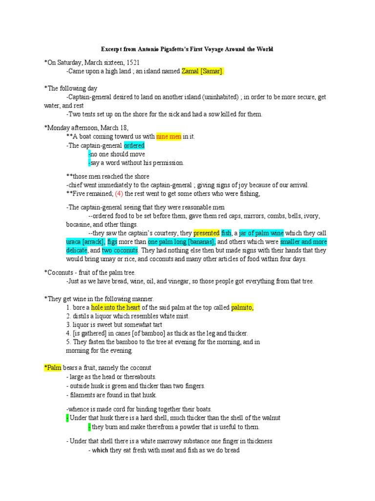 Excerpt From Antonio Pigafetta | PDF | Coconut