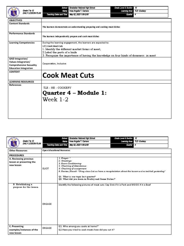 1st Day Cookery May 2 | PDF | Learning | Meat