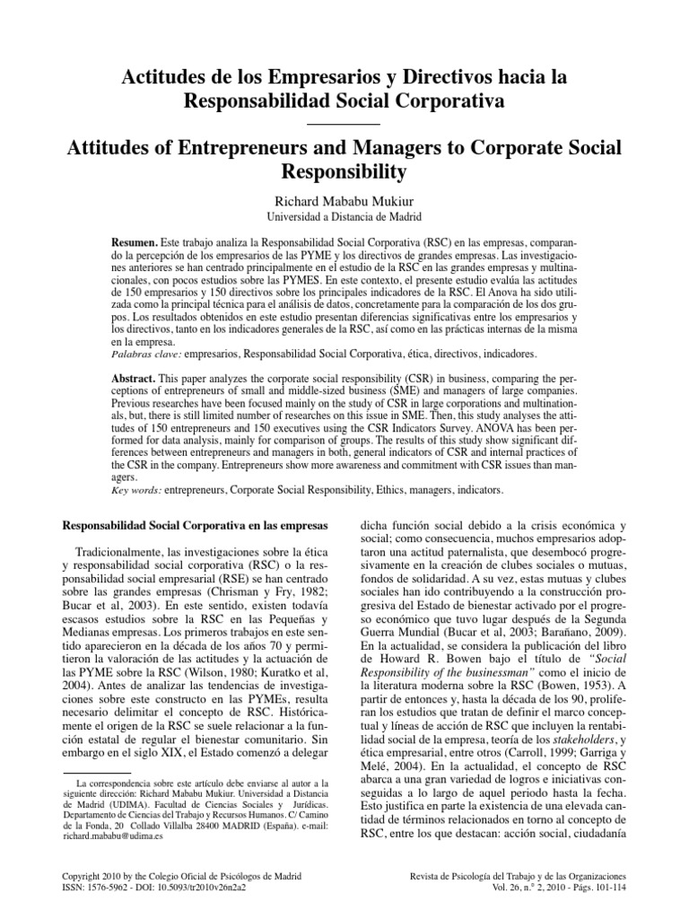 Articulo Actitudes de Los Empresarios y Directivos Hacia La Responsabilidad Corporativa ...