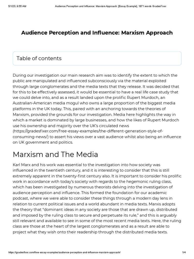 Audience Perception and Influence - Marxism Approach | PDF | Mass Media ...