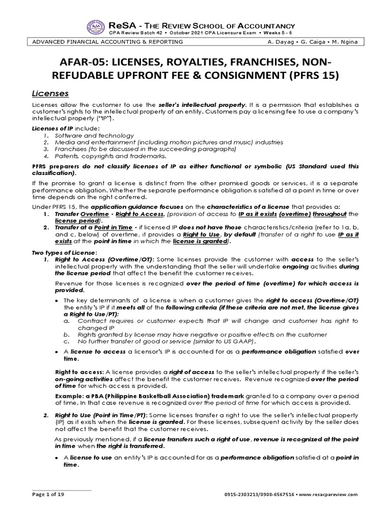 AFAR-05 (Licenses, Royalties, Franchises & Consignment) | PDF ...