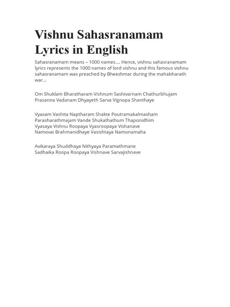 Vishnu Sahasranamam Lyrics in English | PDF