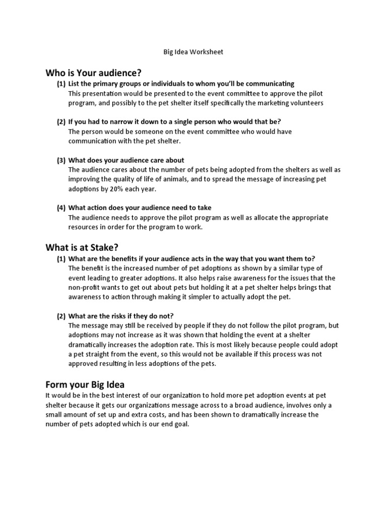 Big Idea Worksheet | PDF
