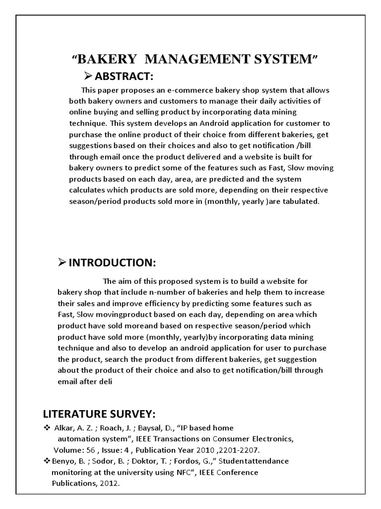 Bakery Management System: Abstract | PDF | Information Technology | Computer Science