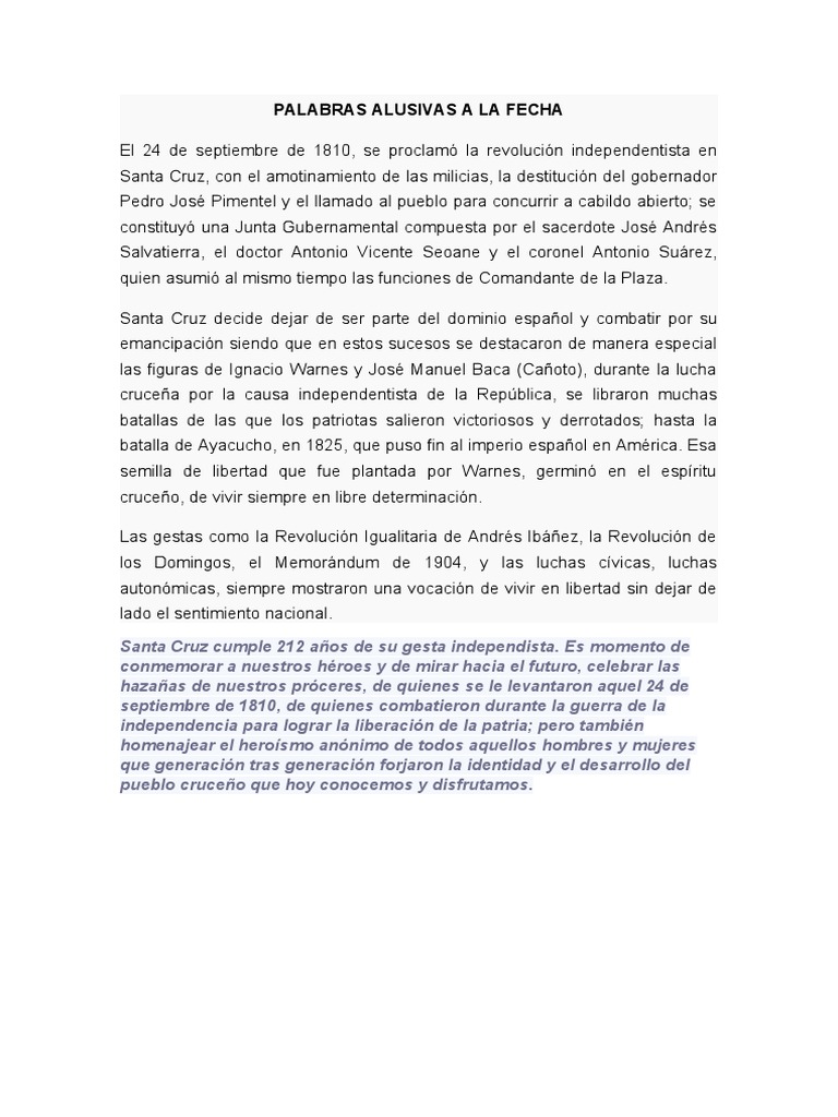 Palabras Alusivas A La Fecha | PDF