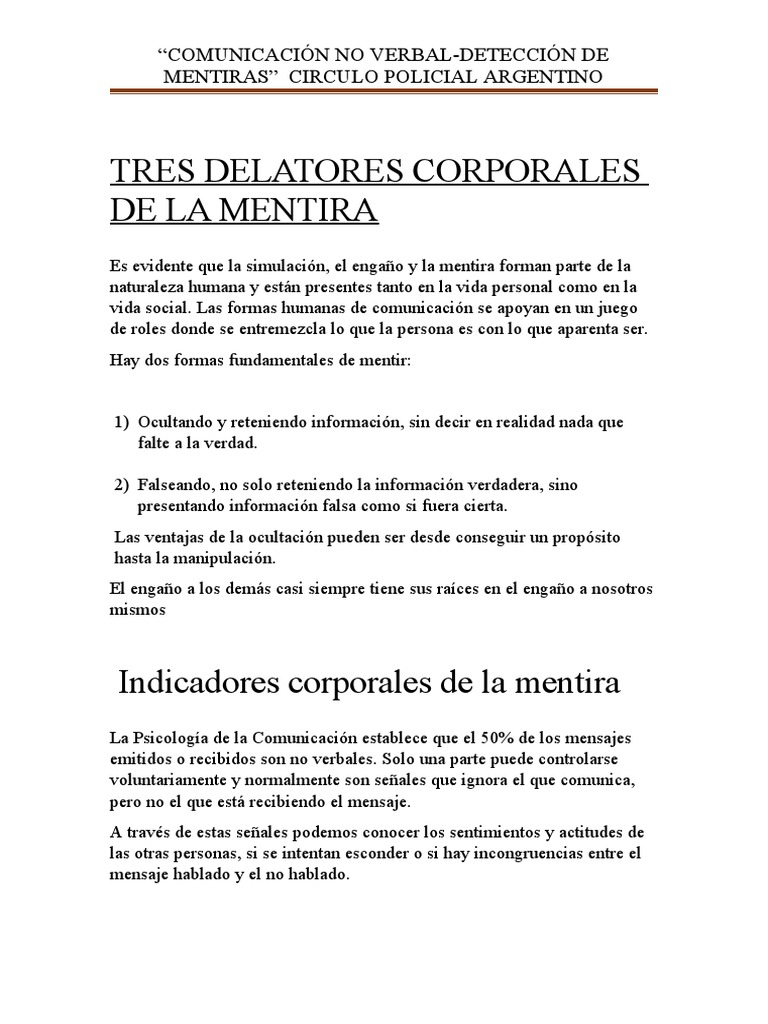 Lenguaje Corporal Ii | PDF | Comunicación no verbal | Mentira