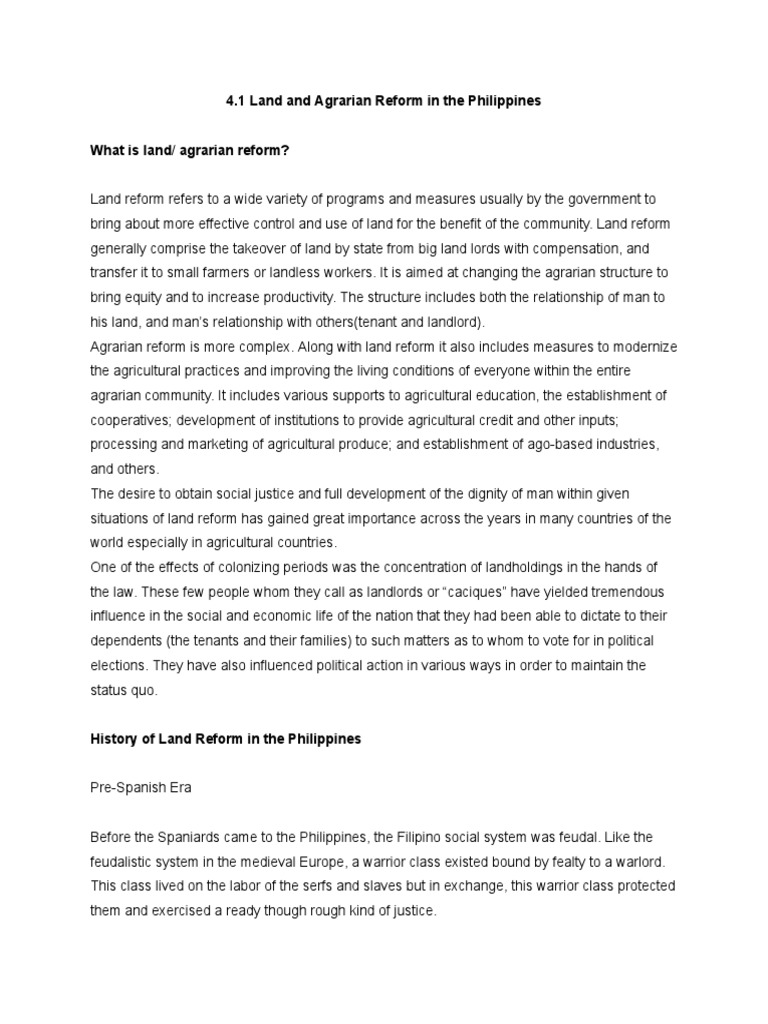 Agrarian Reform History in the Philippines | PDF | Leasehold Estate ...