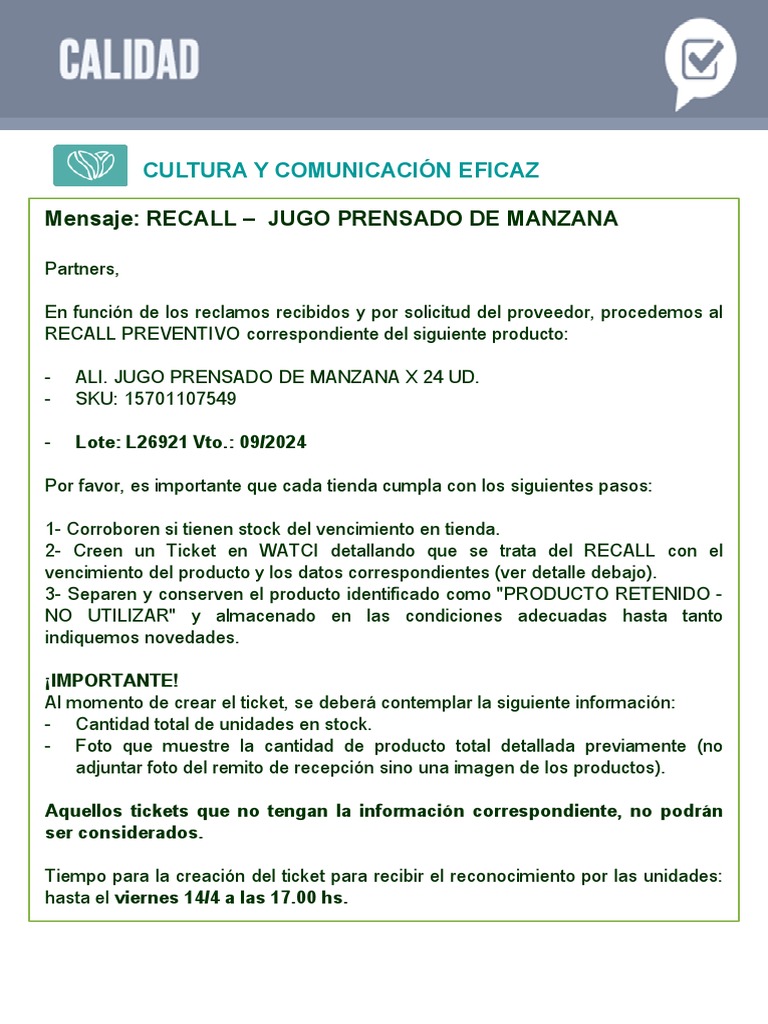 Comunicado - Recall Jugo - 2 | PDF