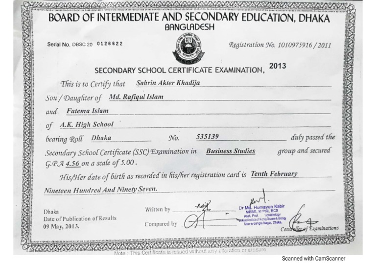 SSC Certificate | PDF