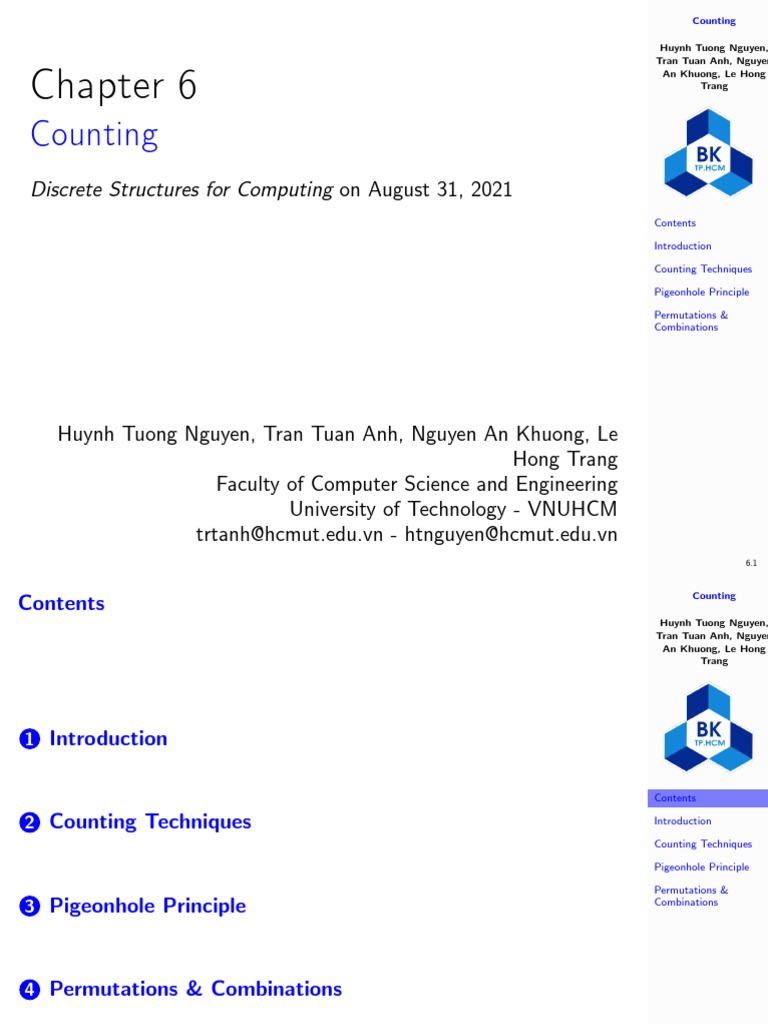 Counting: Discrete Structures For Computing On August 31, 2021 | PDF ...
