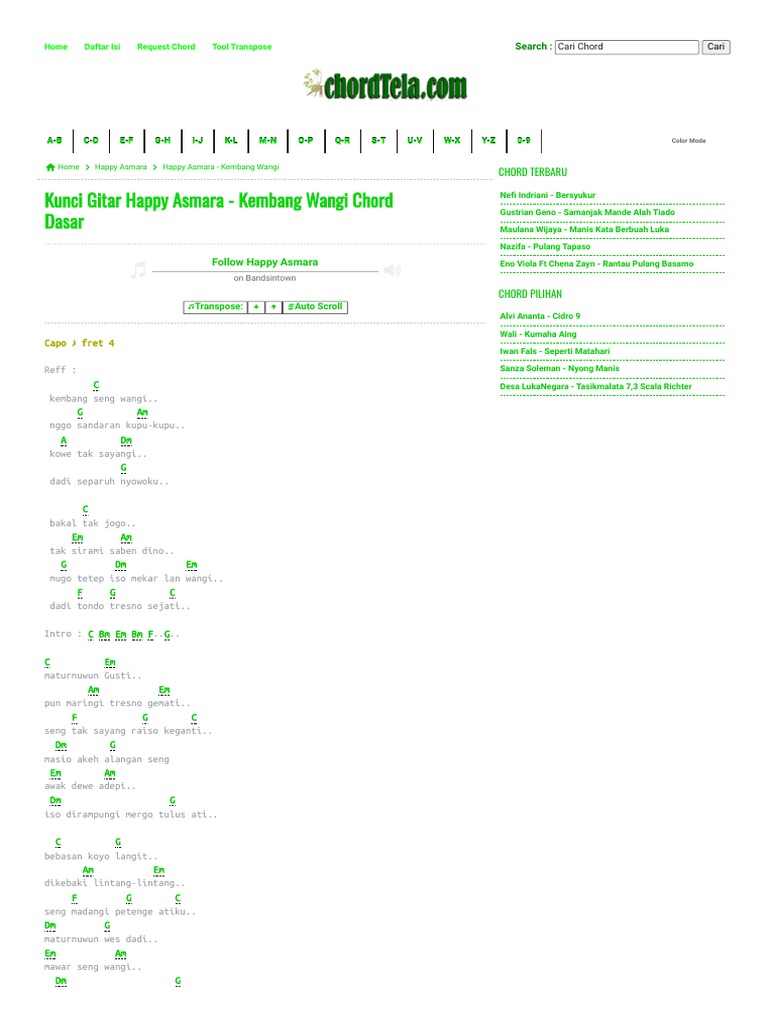 Kunci Gitar Happy Asmara - Kembang Wangi Chord Dasar ©ChordTela. | PDF