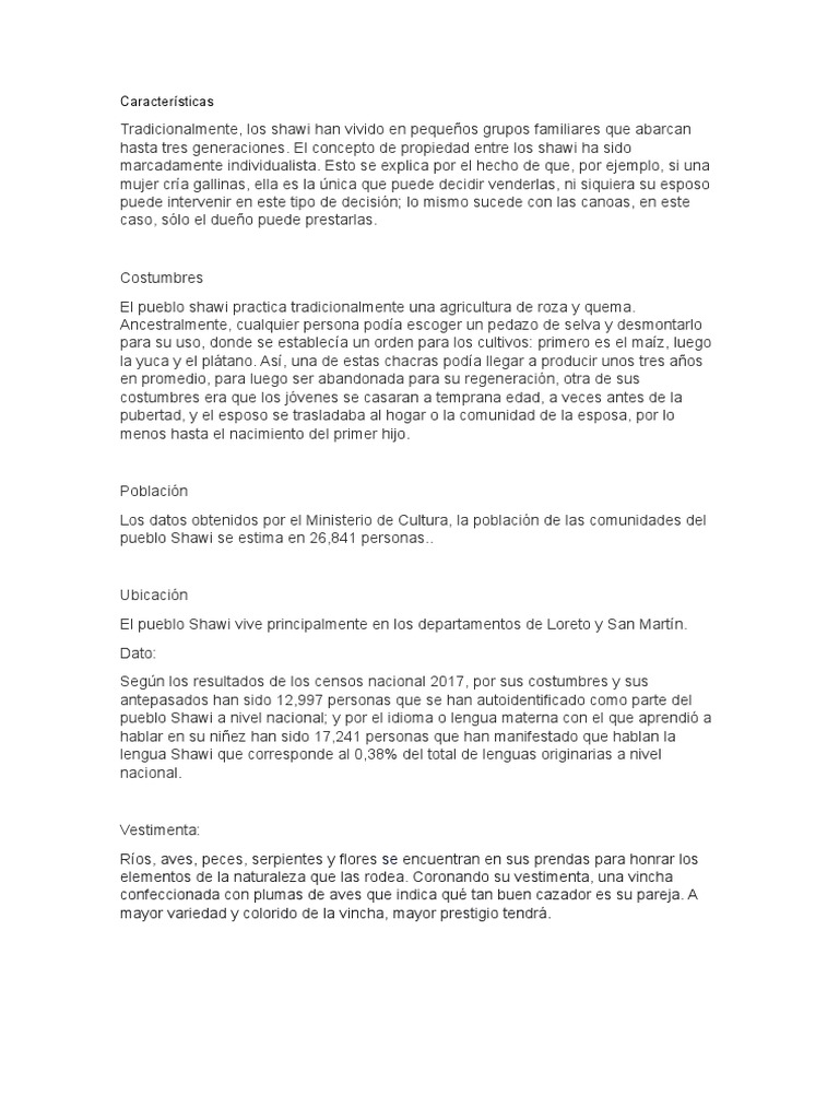 La cultura y costumbres del pueblo Shawi | PDF