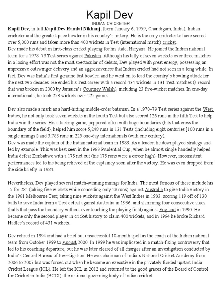 AUTO BIO GRAPHY Kapil Dev | PDF