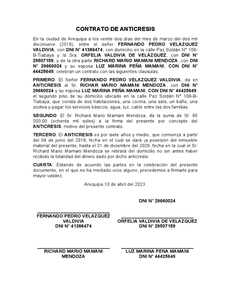 Contrato de Anticresis | PDF