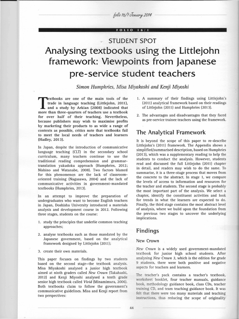 Analysing Japanese textbooks using Littlejohn's framework | PDF | Learning | English As A Second ...