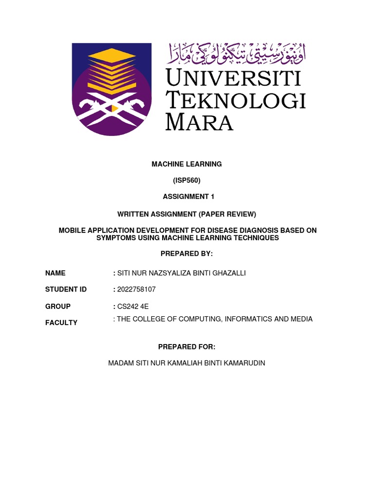 Mobile App For Disease Diagnosis Using Ml Pdf Health Care Medical