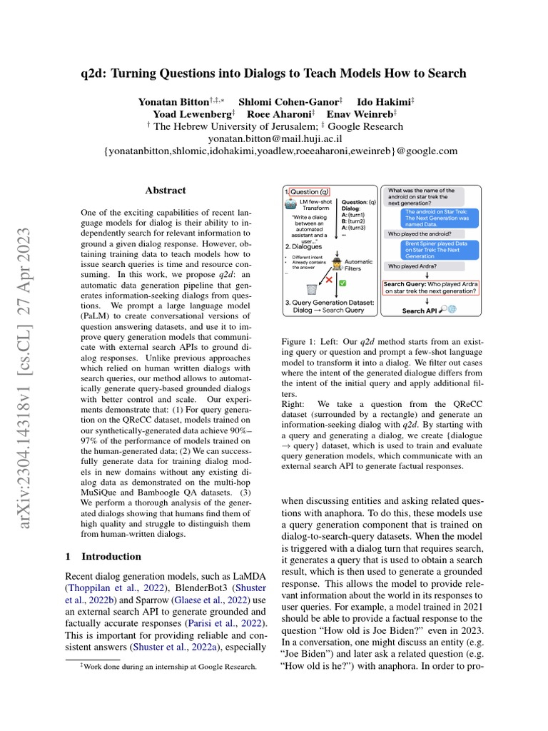 Turning Questions Into Dialogs To Teach Models How To Search | PDF ...