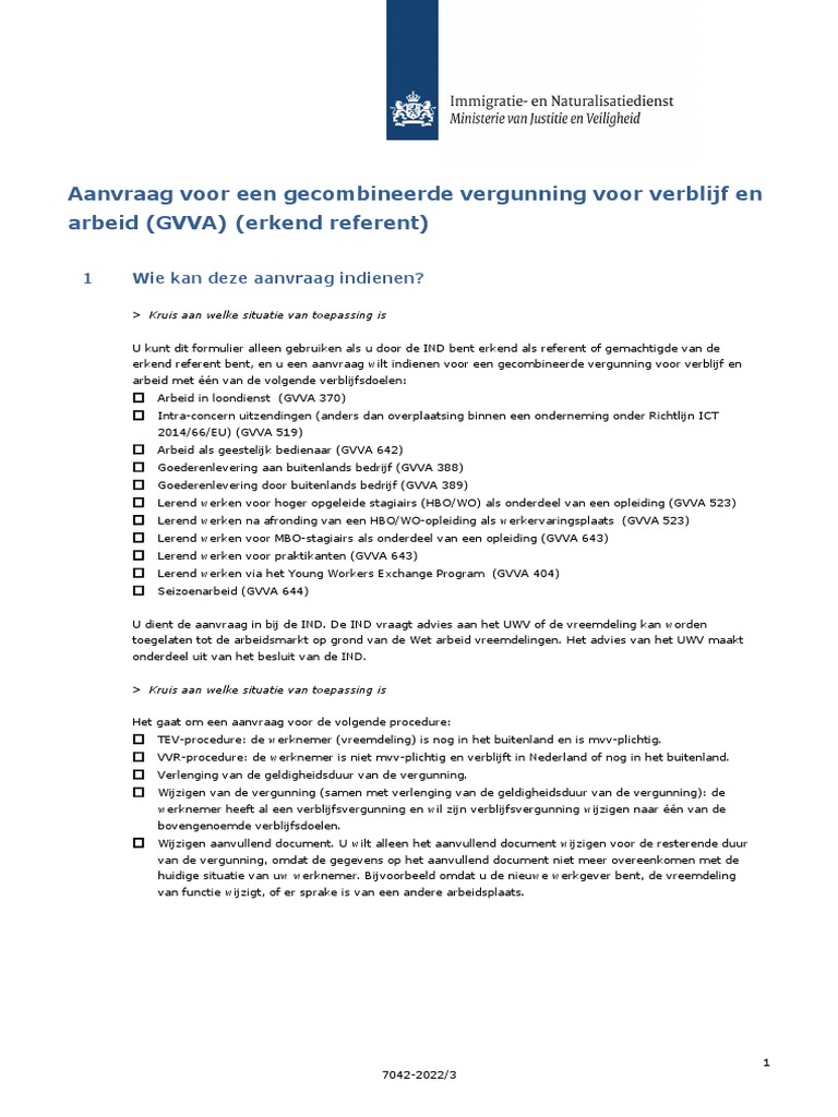 Aanvraag Voor Een Gecombineerde Vergunning Voor Verblijf en Arbeid ...