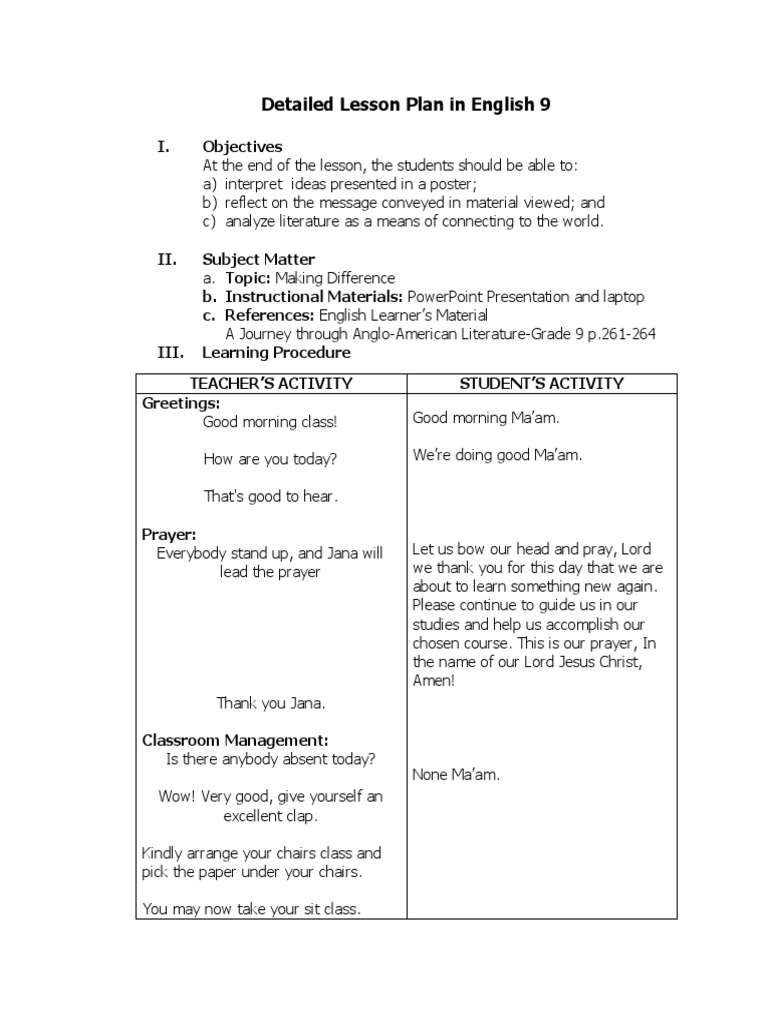 Detailed Lesson Plan-Grade 9 | PDF
