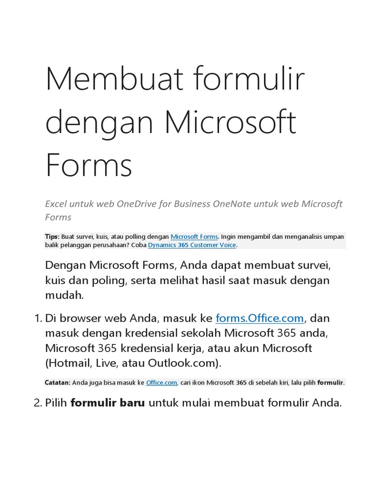 Panduan Membuat Formulir di Microsoft Forms | PDF