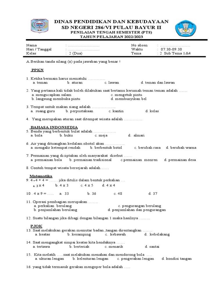 Soal Mit Tema 2 KLS 2 | PDF