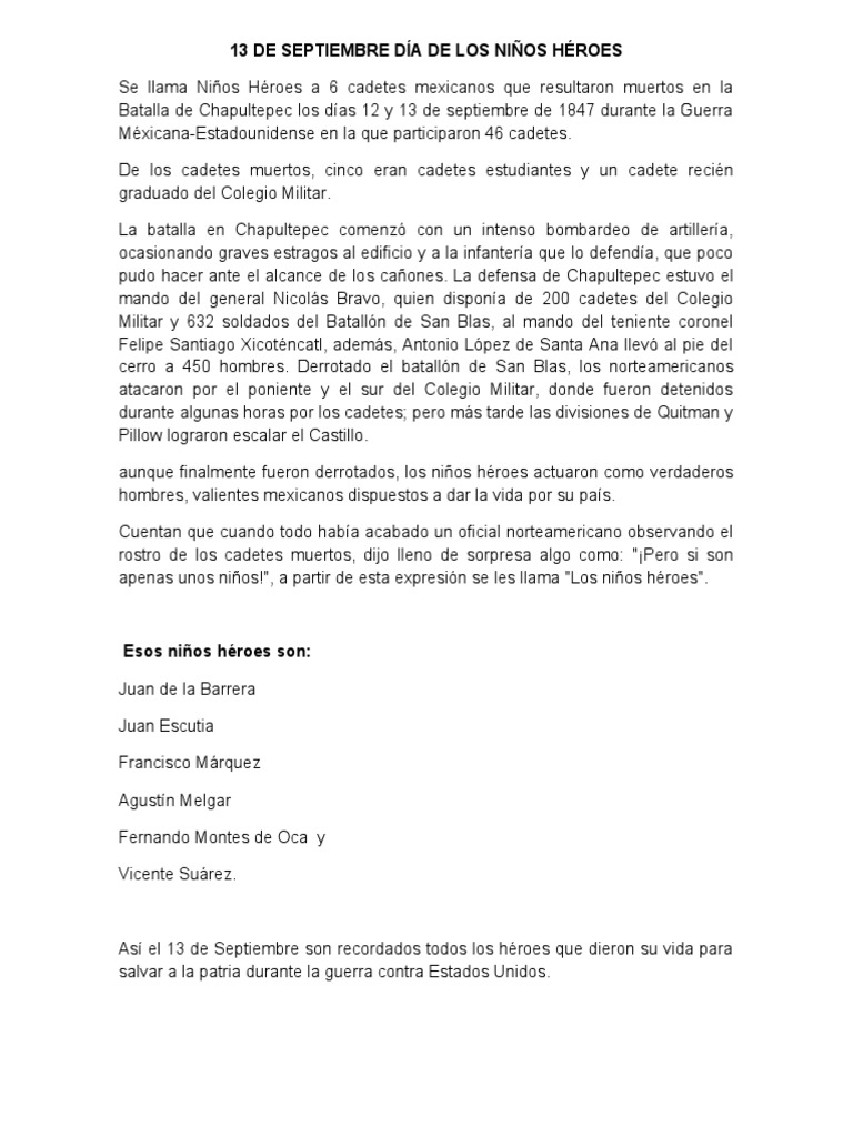 13 de Septiembre Día de Los Niños Héroes | PDF