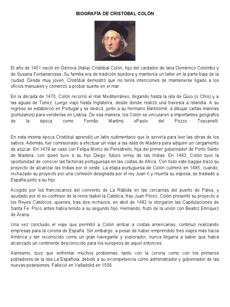 Biografía de Cristóbal Colón | PDF | Cristobal colon