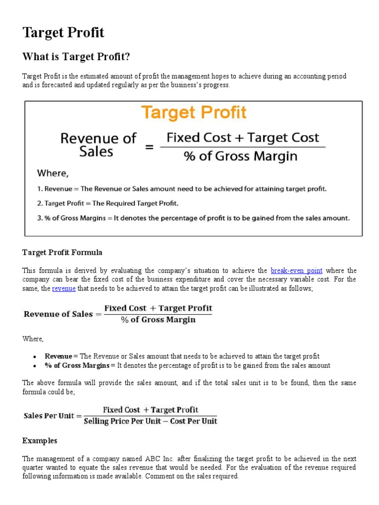 .Target Profit | PDF | Gross Margin | Revenue