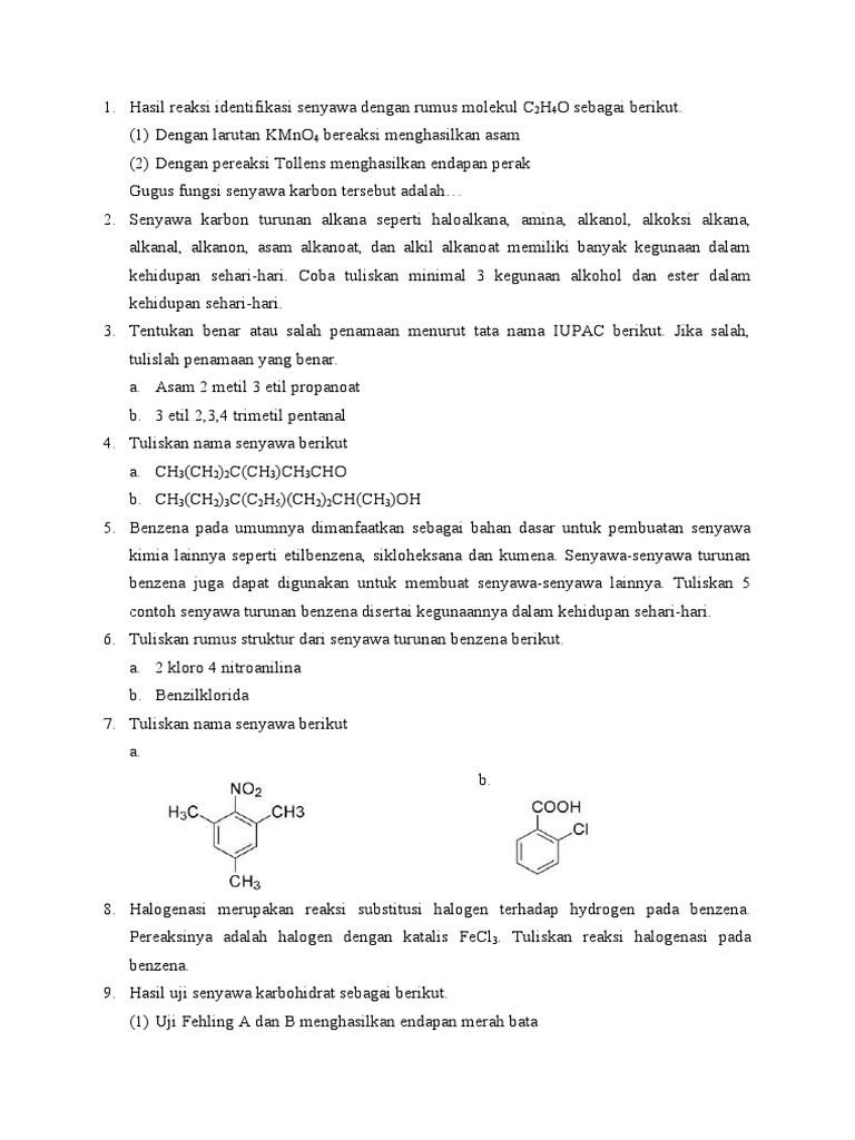 Hasil Reaksi Identifikasi Senyawa Dengan Rumus Molekul C2H4O Sebagai Berikut | PDF