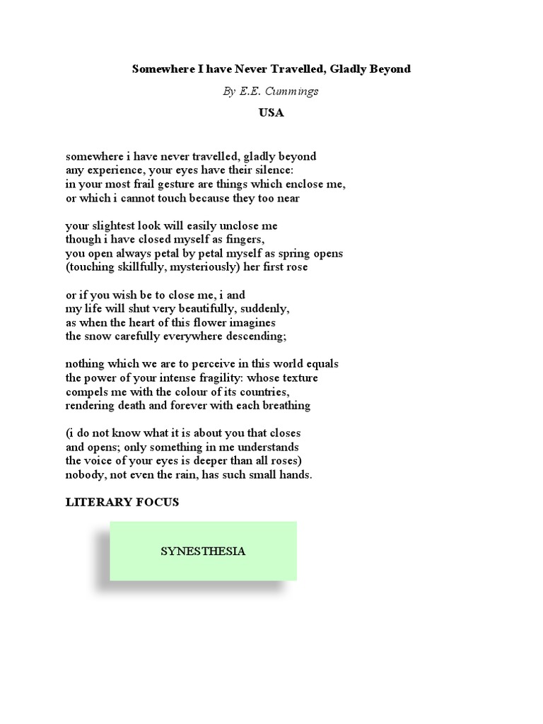 Somewhere I Have Never Travelled | Download Free PDF | Poetry | Love