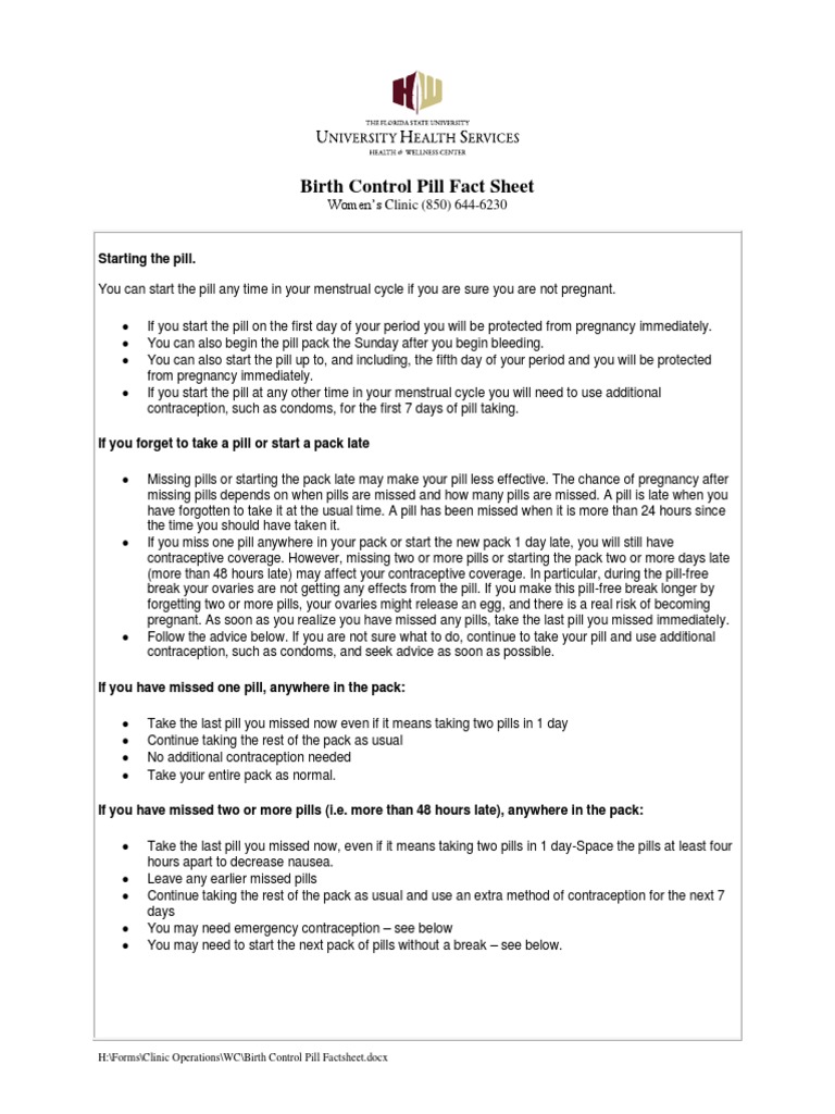 Birth Control Pill Factsheet - A | PDF | Combined Oral Contraceptive ...
